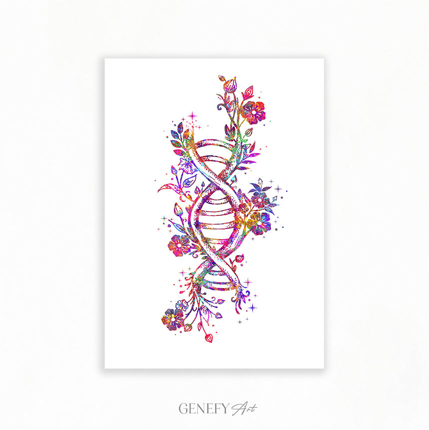 DNA Flower Watercolour Art Print, DNA Molecule Art, DNA Poster – Genefy Art