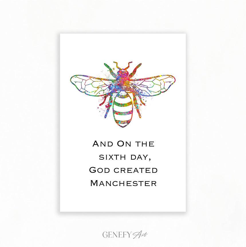 Bee Watercolour Print, Manchester Bee Art, Manchester Gift – Genefy Art