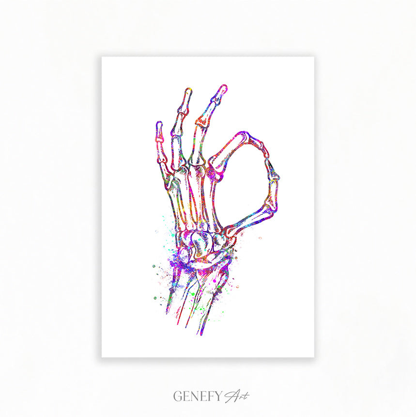 Ok Hand Sign Watercolour Print, Ok Skeleton Hand Prints, Halloween ...